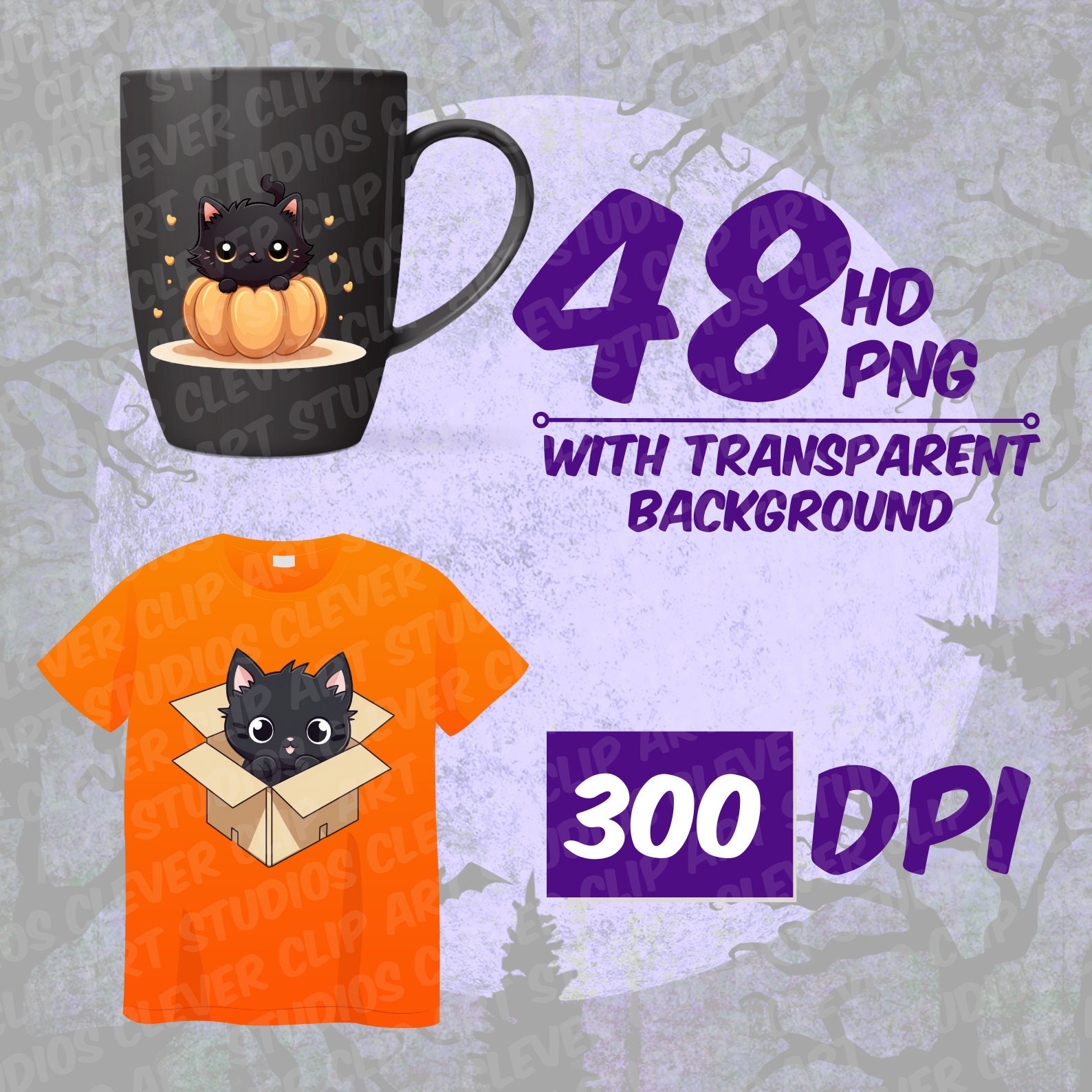 Kawaii Black Cats Cute Halloween Clipart Witches Cat Transparent PNG ...