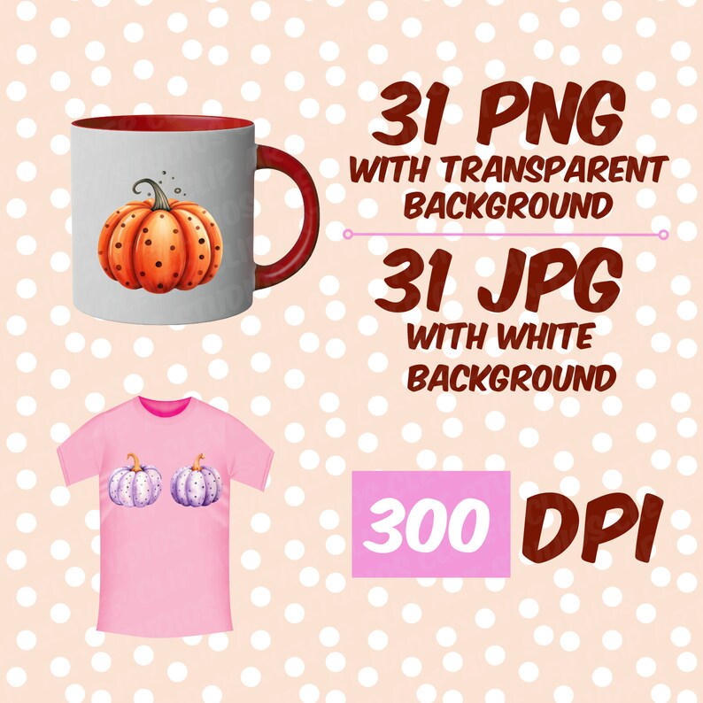 Polka Dot Pumpkin Clipart Bundle Pastel Watercolor Pumpkin Clipart PNG ...