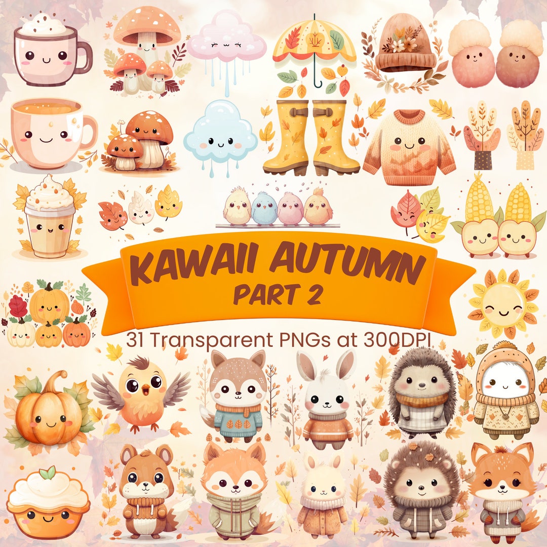 Kawaii Autumn Cute Fall Clipart Bundle Autumnal Vibe Transparent PNG ...