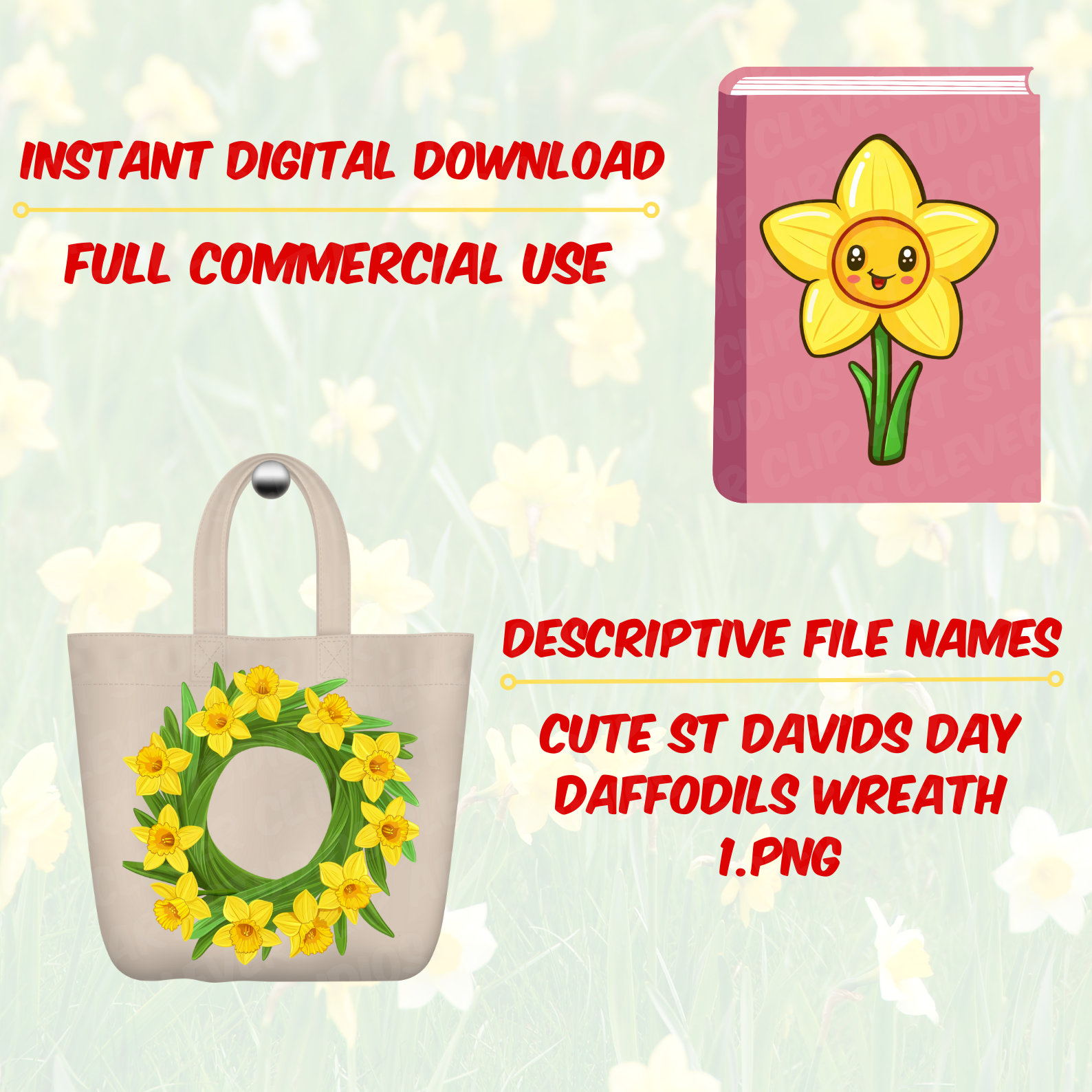 Cute Saint Davids Day Clipart Bundle Kawaii Daffodil Clipart March ...