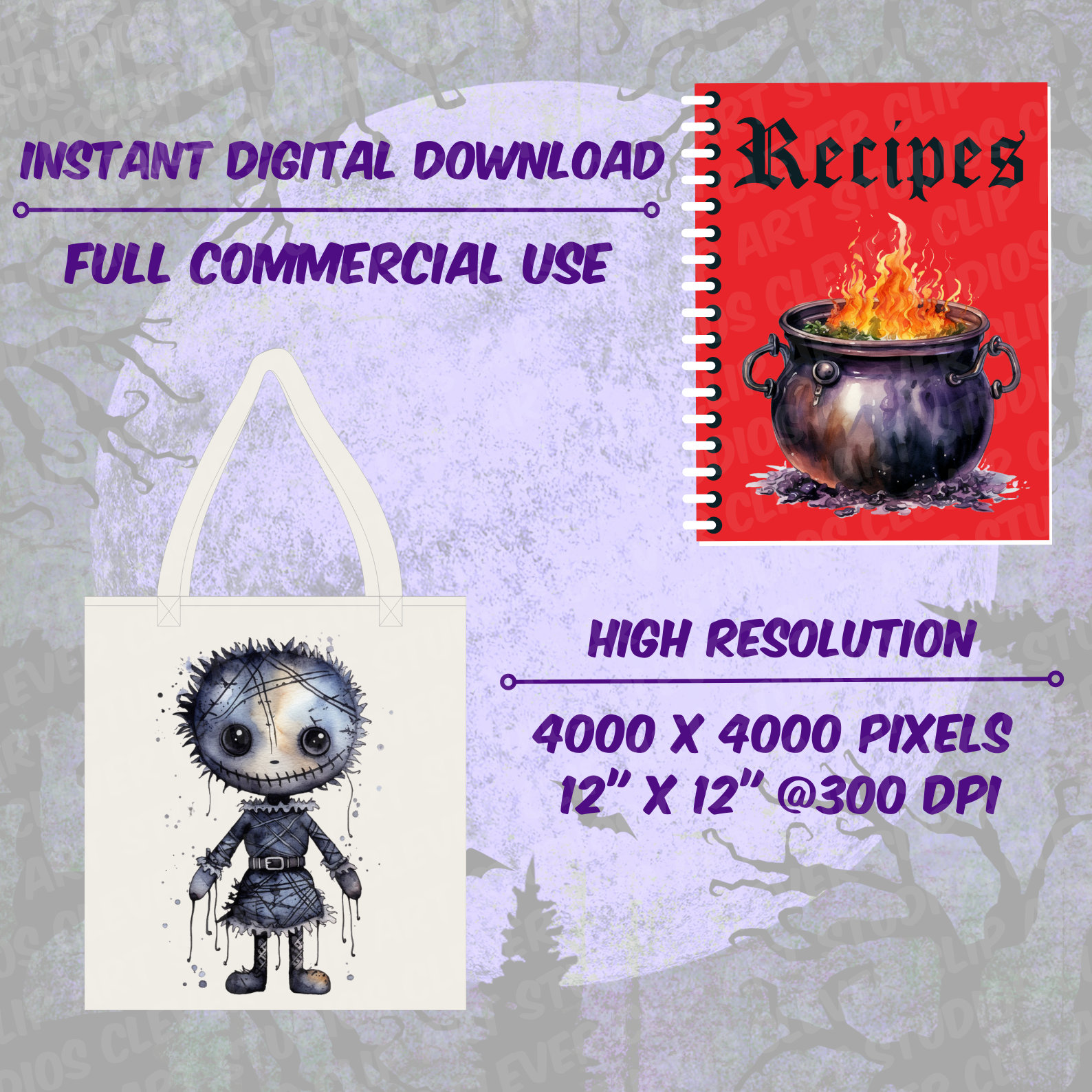 Scary Watercolor Halloween Clipart Spooky PNG Bundle Creepy - Etsy