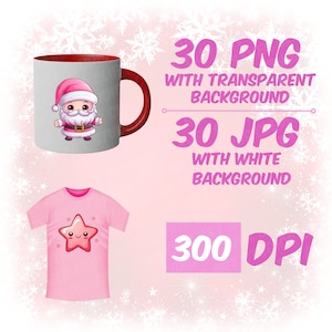 Pink Kawaii Christmas Clipart Bundle Cute Pink Christmas Transparent ...
