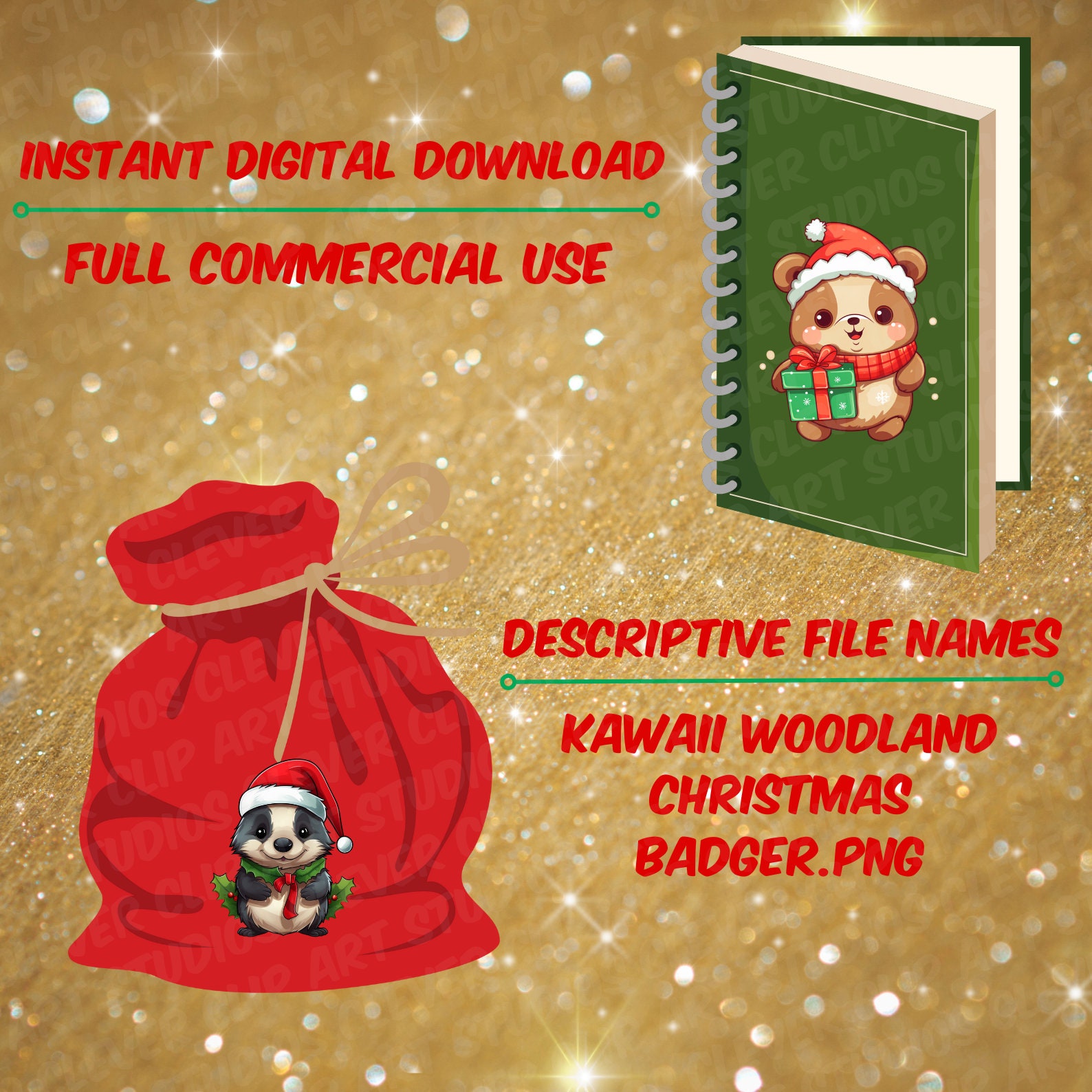 Woodland Animal Christmas Clipart Kawaii Cute Christmas Woodland PNG ...