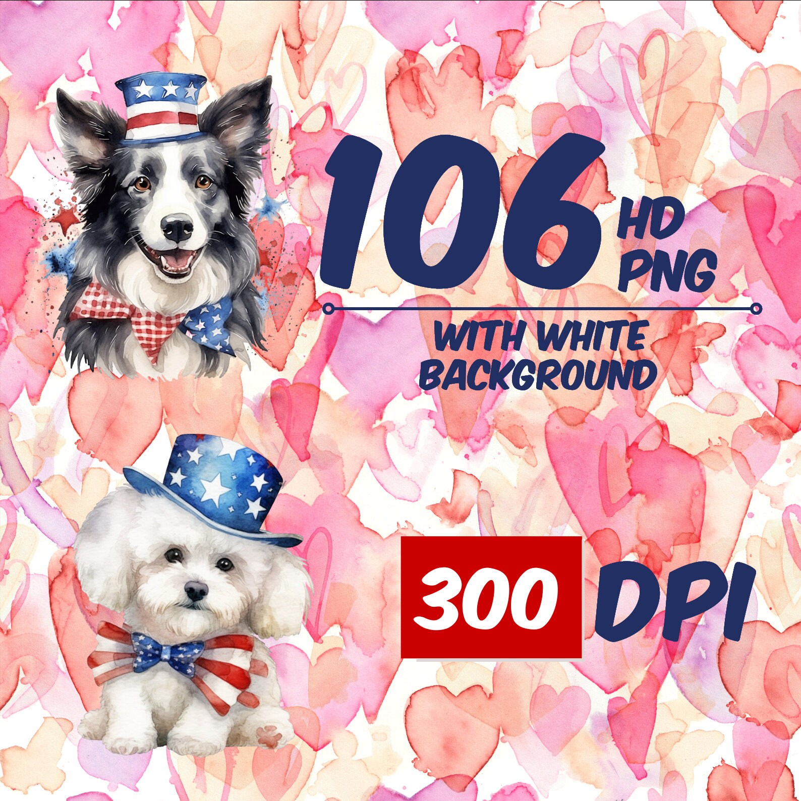 Patriotic Pups, Patriotic Dogs, Watercolor Dogs, 4th of July PNG Bundle ...