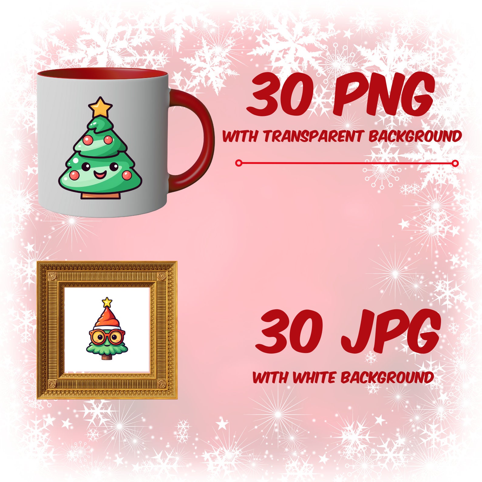 Cute Kawaii Christmas Tree Clipart Bundle Cute Happy Christmas Tree ...