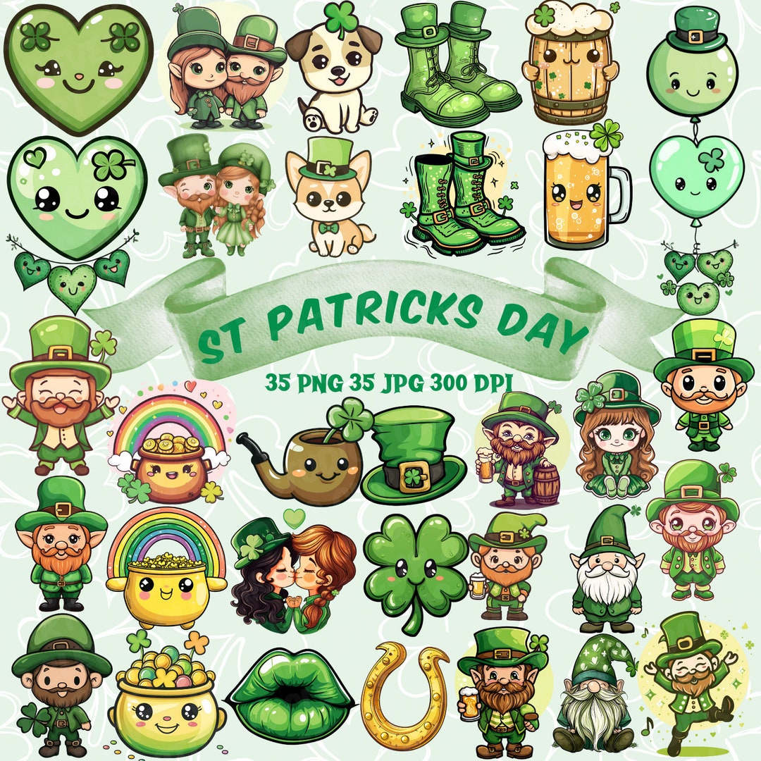 Cute St Patricks Day Clipart Bundle Kawaii Downloadable Happy St ...