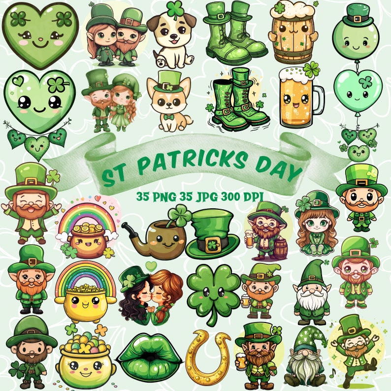 Cute St Patricks Day Clipart Bundle Kawaii Downloadable Happy St ...