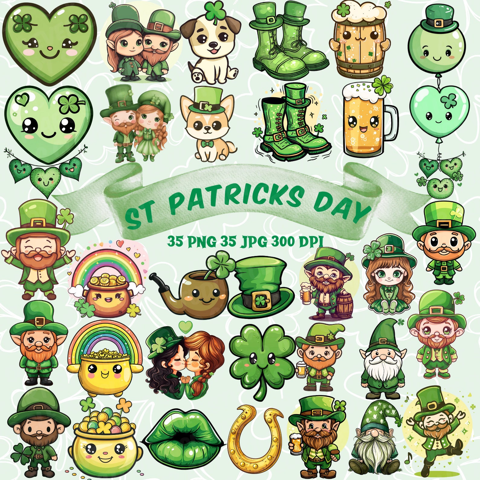 Cute St Patricks Day Clipart Bundle Kawaii Downloadable Happy St ...