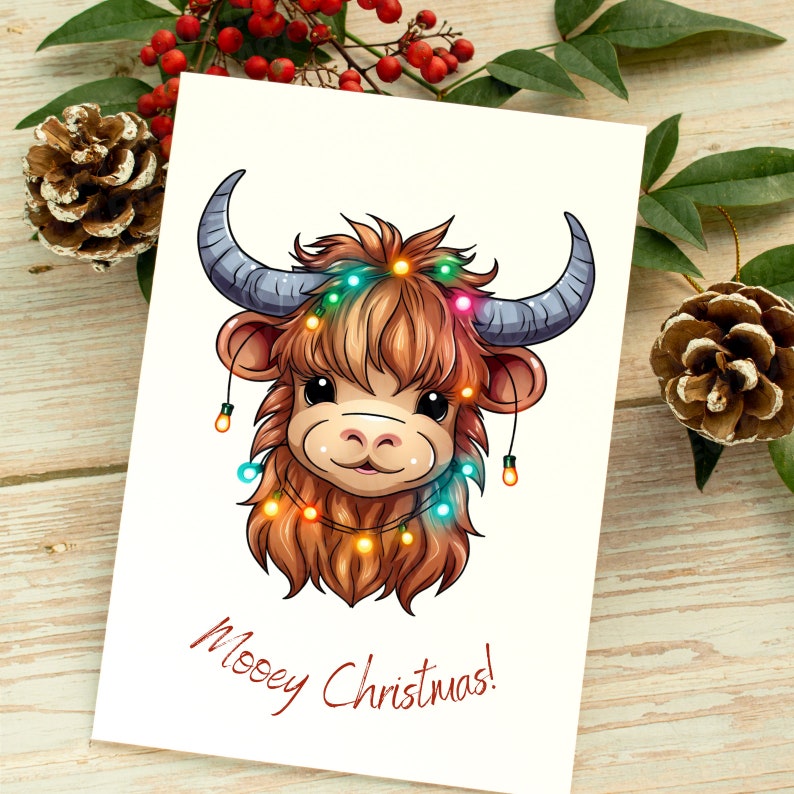 Mooey Christmas Highland Cow Clipart Bundle Cute Highland Cows ...