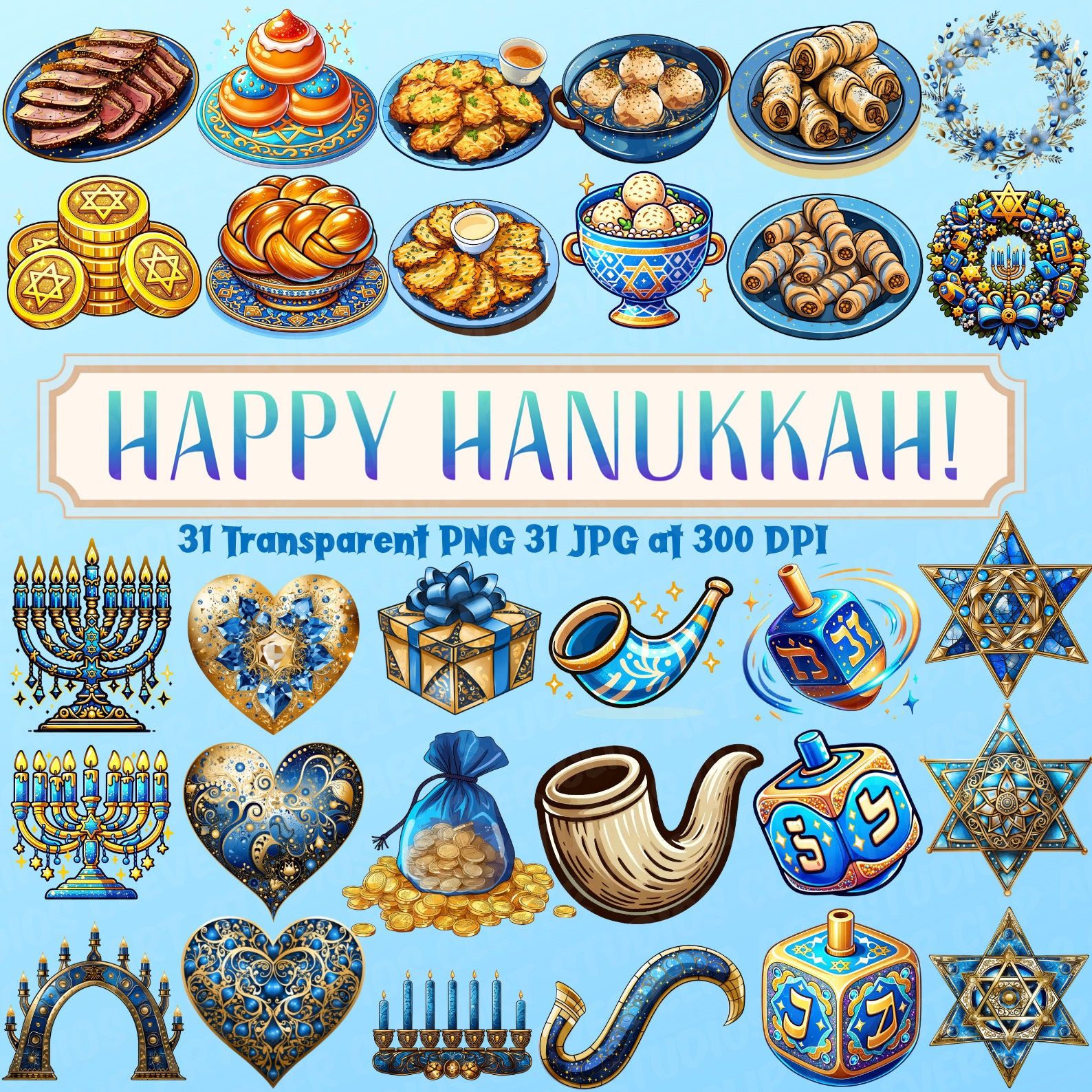 Happy Hanukkah Holiday Clipart Bundle Chanukah Jewish Festival of ...