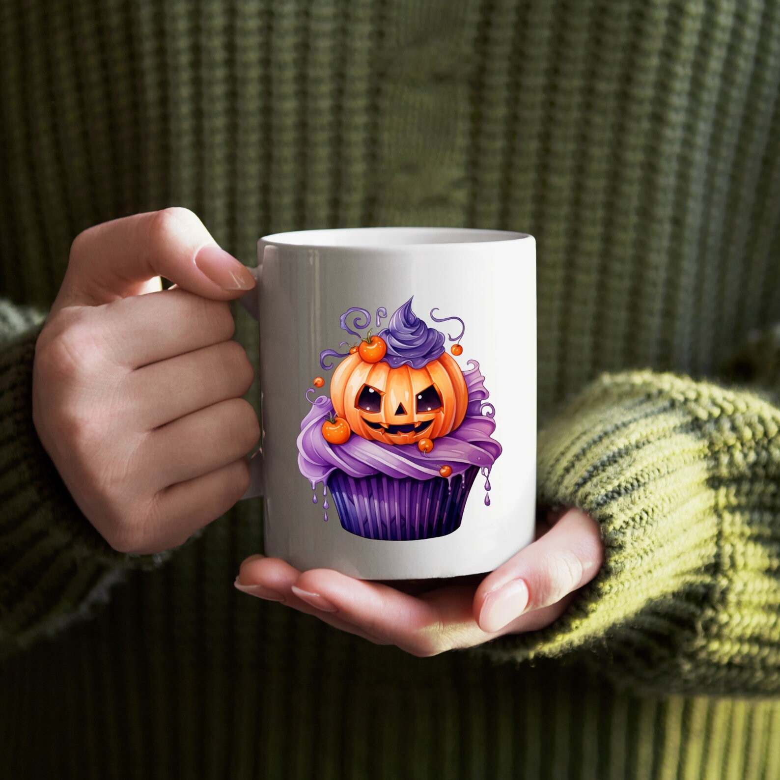 Spooky Cute Halloween Cupcakes Clipart PNG Bundle Cute Kawaii Halloween ...