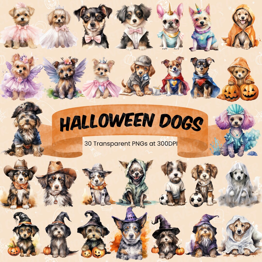 Halloween Dogs Watercolor Clipart Halloween PNG Dog Bundle Cute Dogs ...