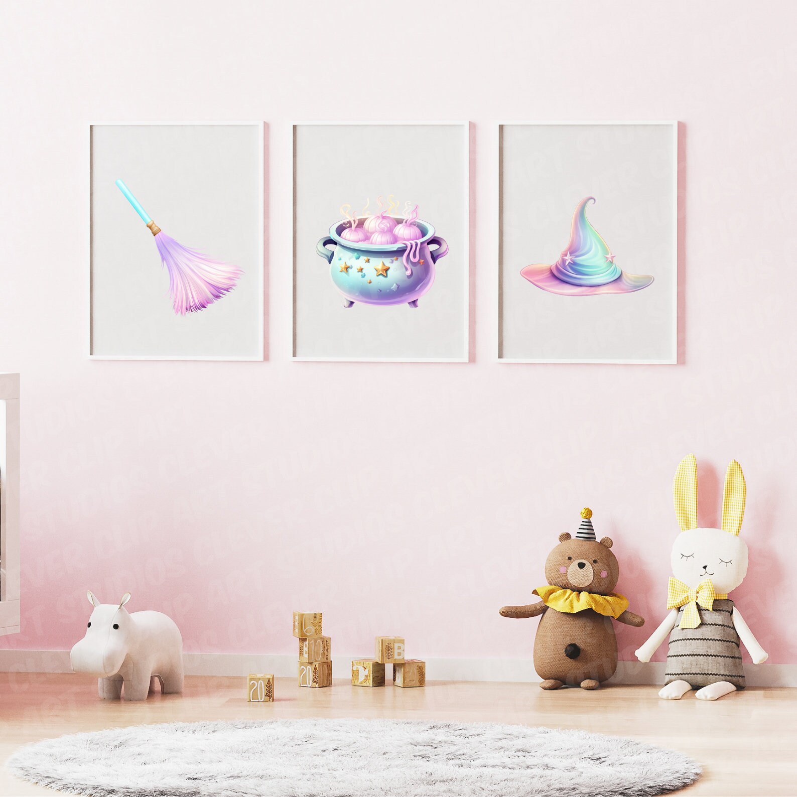 Pastel Halloween Cute Clipart Watercolor Pastel Blue Pink - Etsy