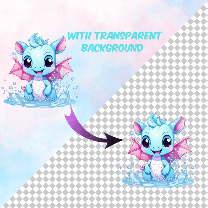 Cute Baby Dragon Clipart Bundle Kawaii Dragon Baby Birthday Watercolor ...