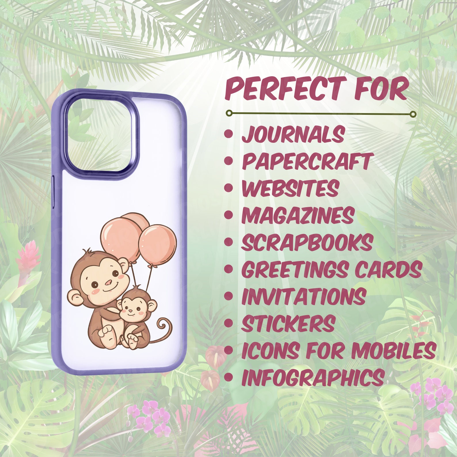 Mama Monkey and Baby Monkey Happy Mothers Day Clipart Bundle Cute ...