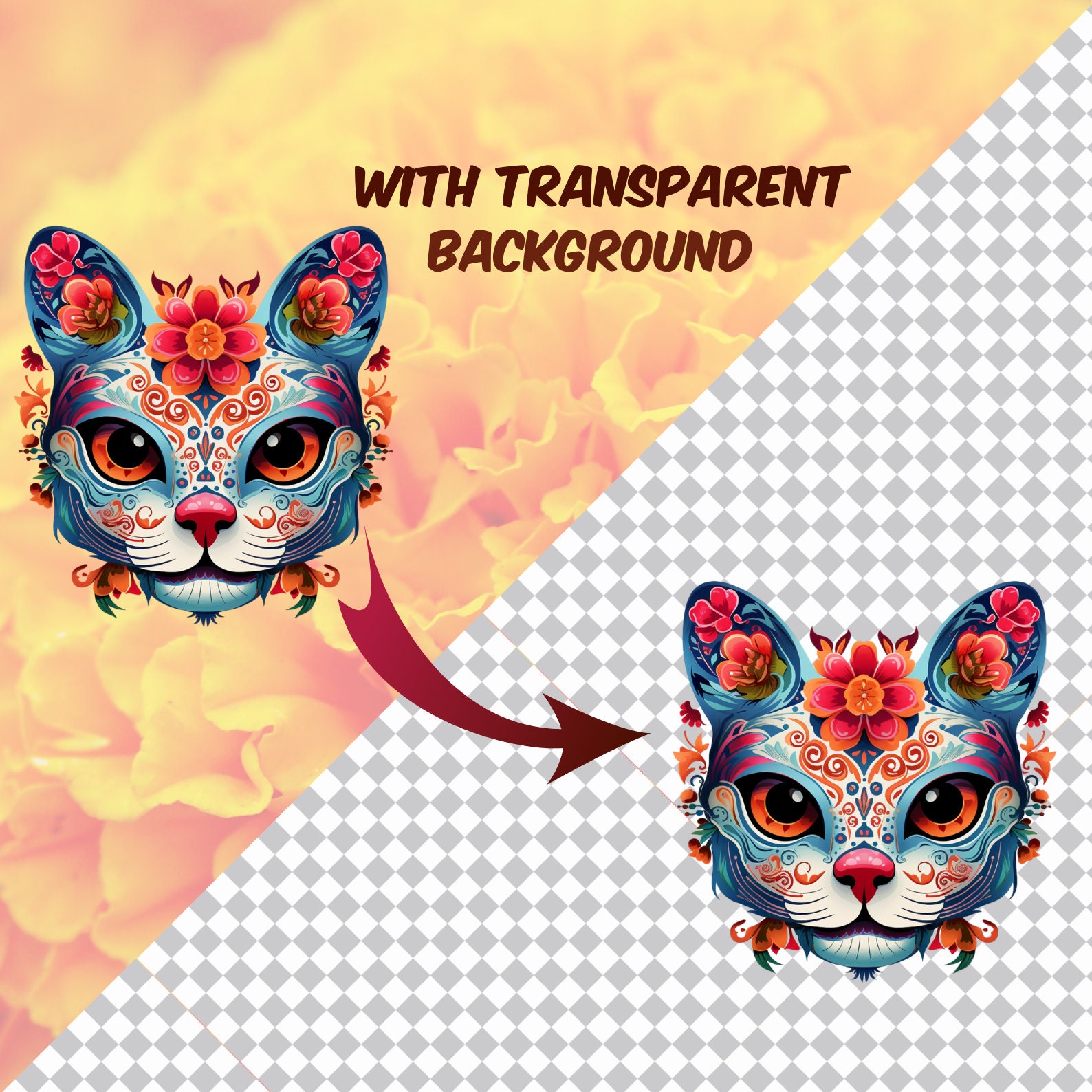 Cat Sugar Skull Clipart Bundle Mexican Style Dia De Los Muertos Skull ...