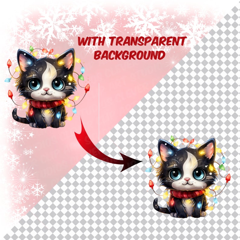 Cute Christmas Cat Clipart Bundle Kawaii Cute Cat Christmas Transparent ...
