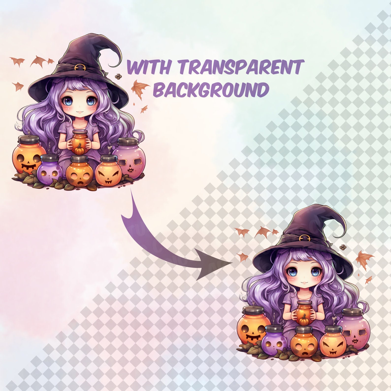 Witchy Kawaii Halloween Cute Clipart Bundle Halloween Printable ...