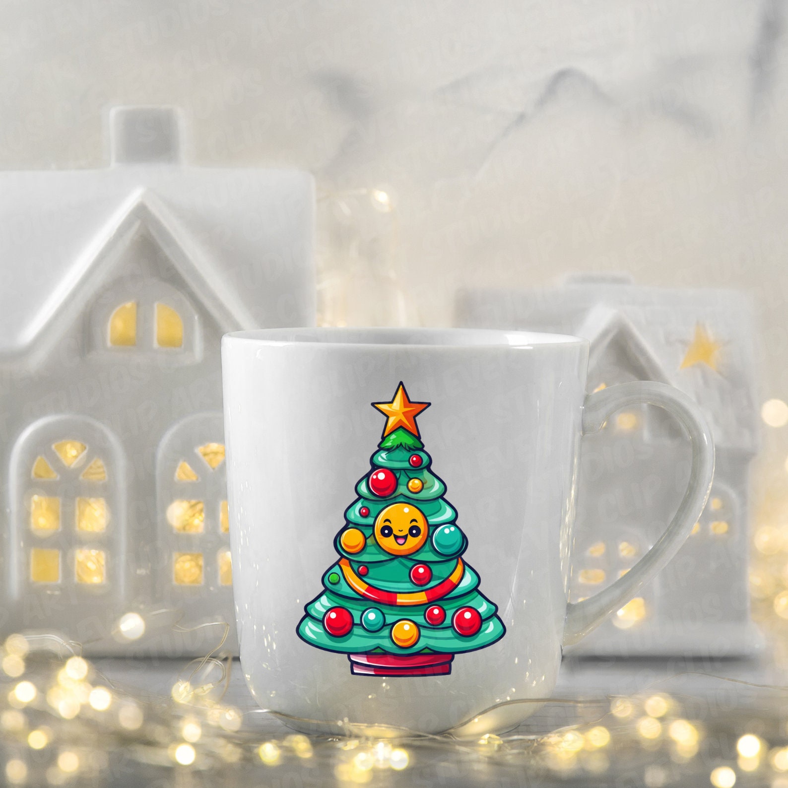 Cute Kawaii Christmas Tree Clipart Bundle Cute Happy Christmas Tree ...