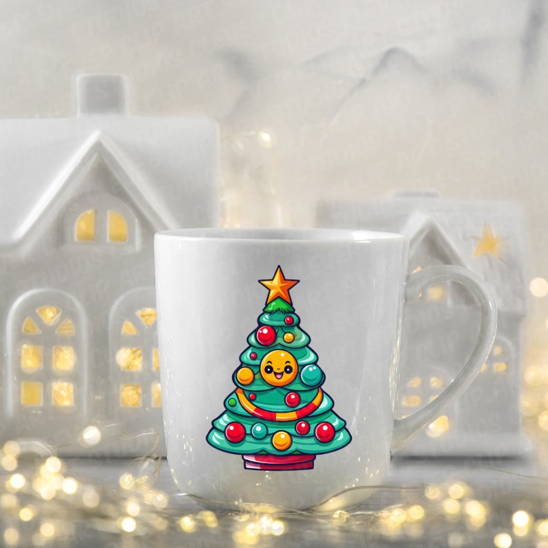 Cute Kawaii Christmas Tree Clipart Bundle Cute Happy Christmas Tree ...