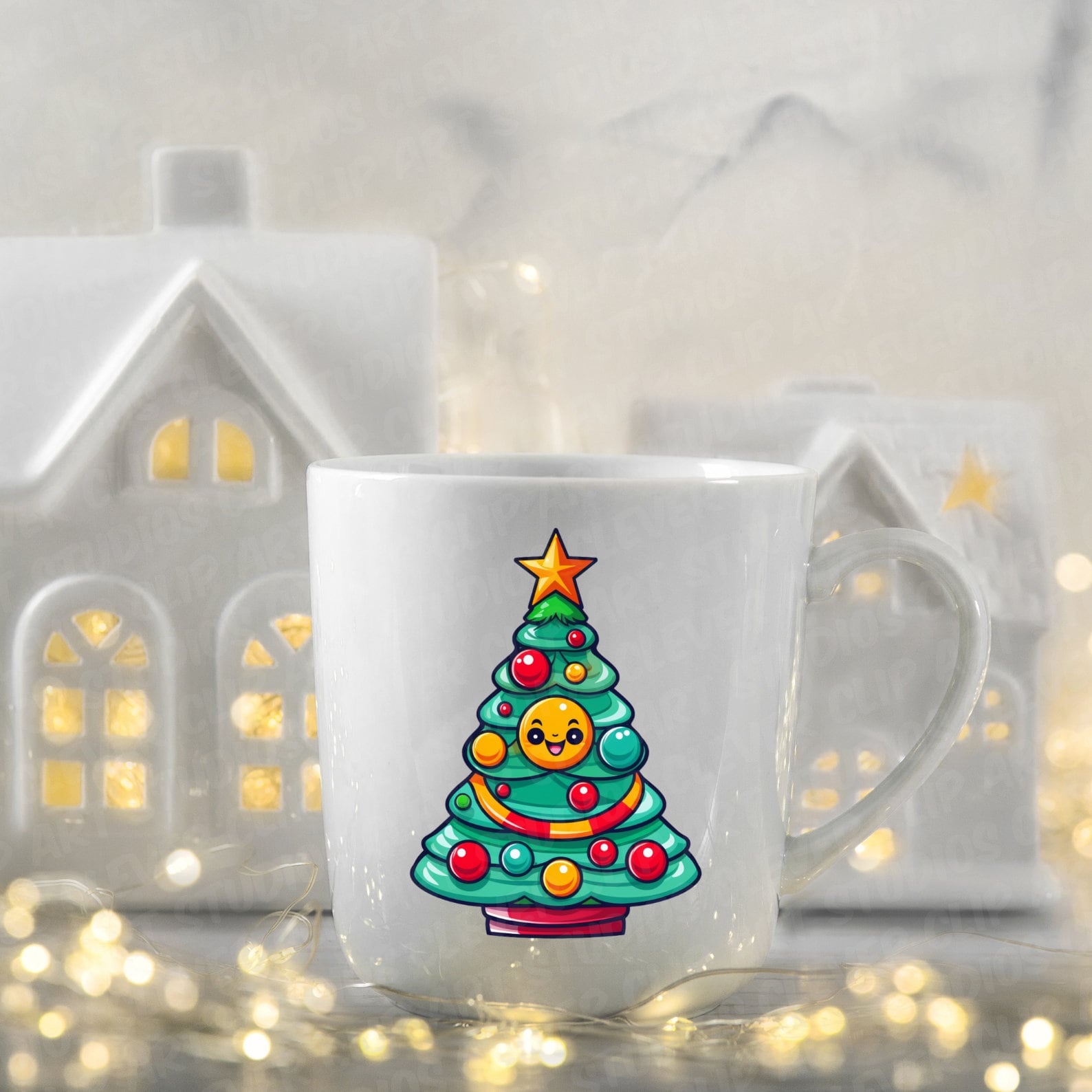 Cute Kawaii Christmas Tree Clipart Bundle Cute Happy Christmas Tree ...