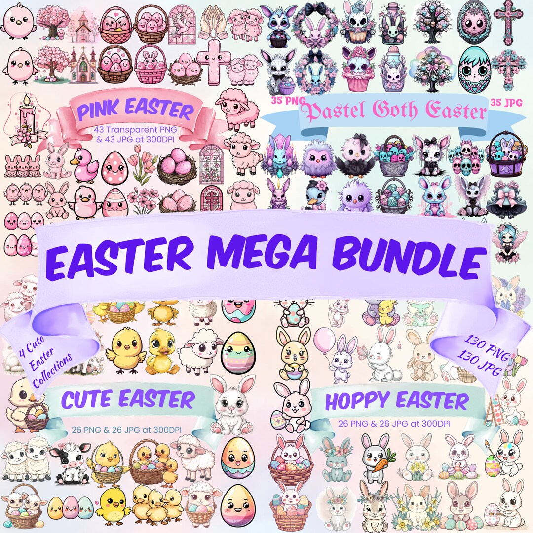 Easter Mega Bundle PNG Cute Easter Clipart Pink Easter Pastel Goth Easter Bunny Easter ...