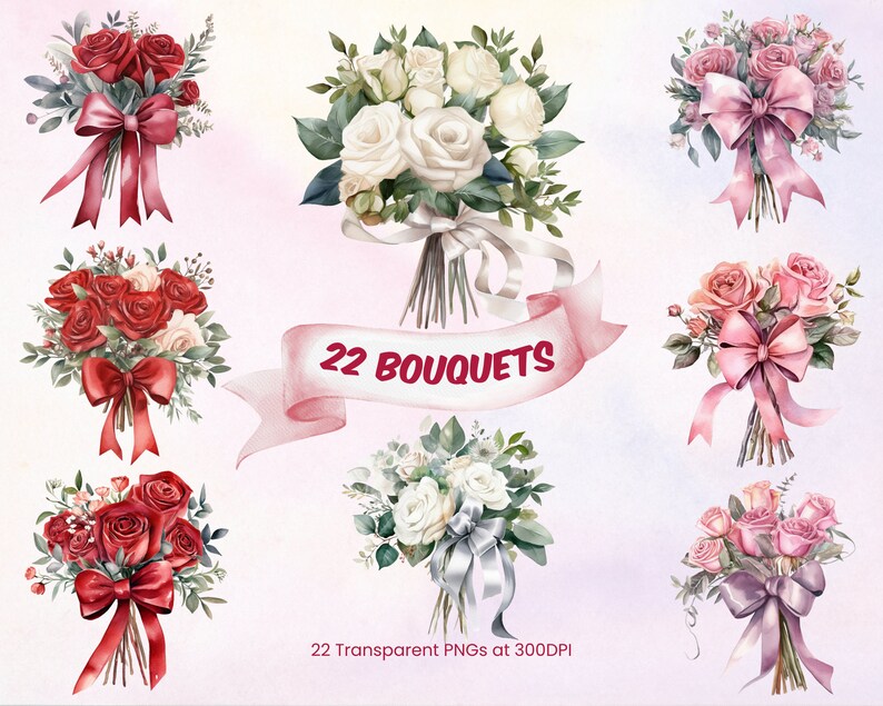 Watercolor Flower Bouquets Clipart Bundle Floral Bouquet PNG Bundle ...