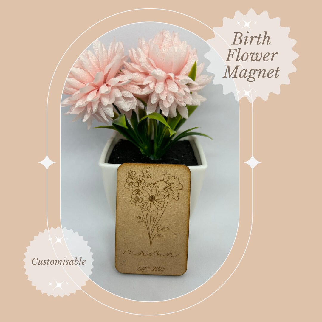 Laser Engraved MDF Birth Flower Magnet Personalised - Etsy