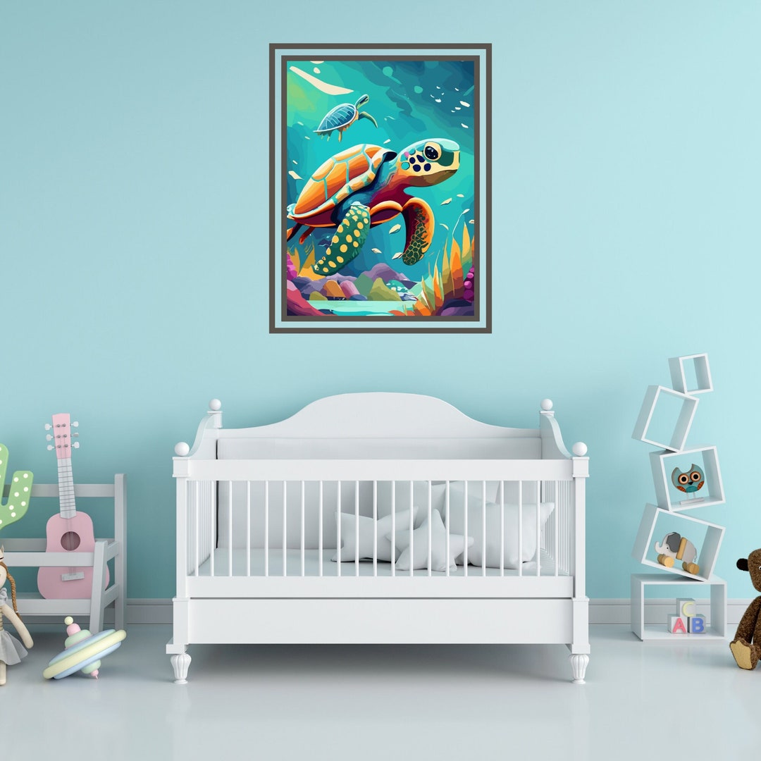 Printable Baby Turtle, Colorful Style, Instant Download, Wall Art Decor ...