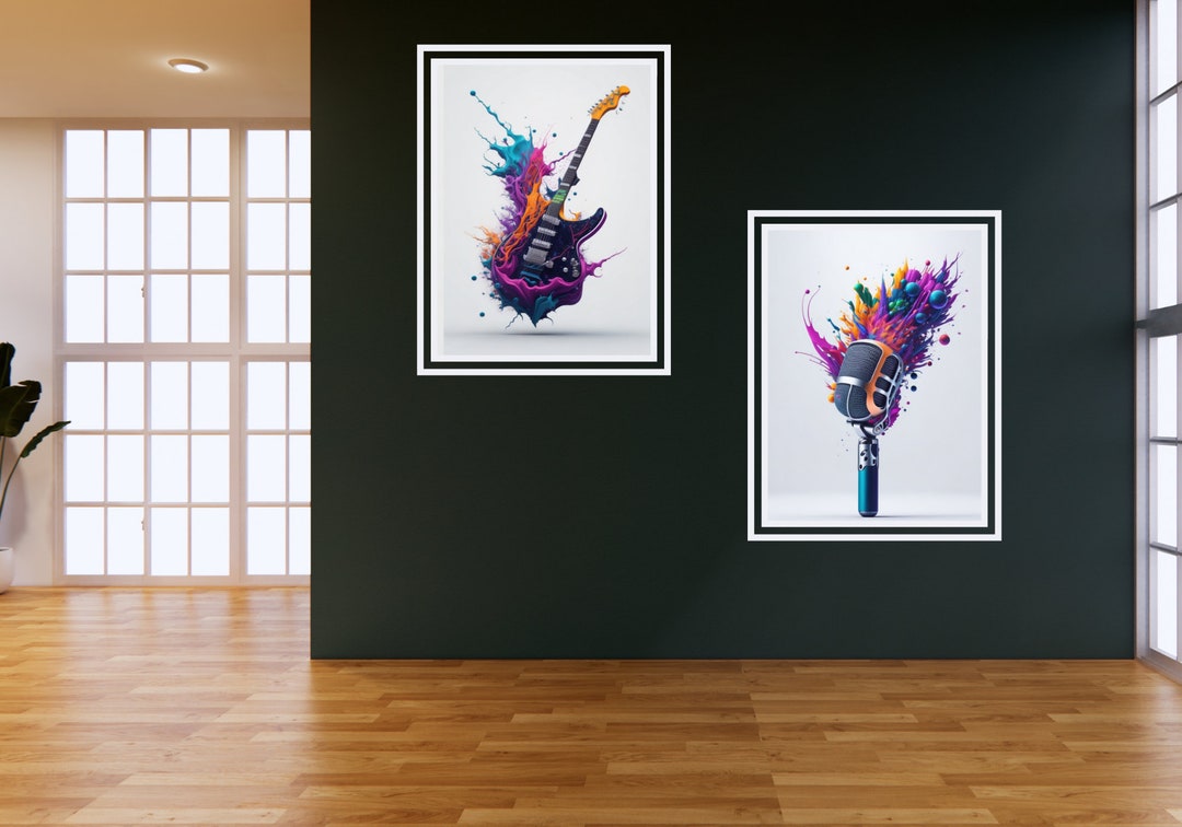 Abstract Art, Microphone and Guitar, Digital Clipart, Splashed Art ...