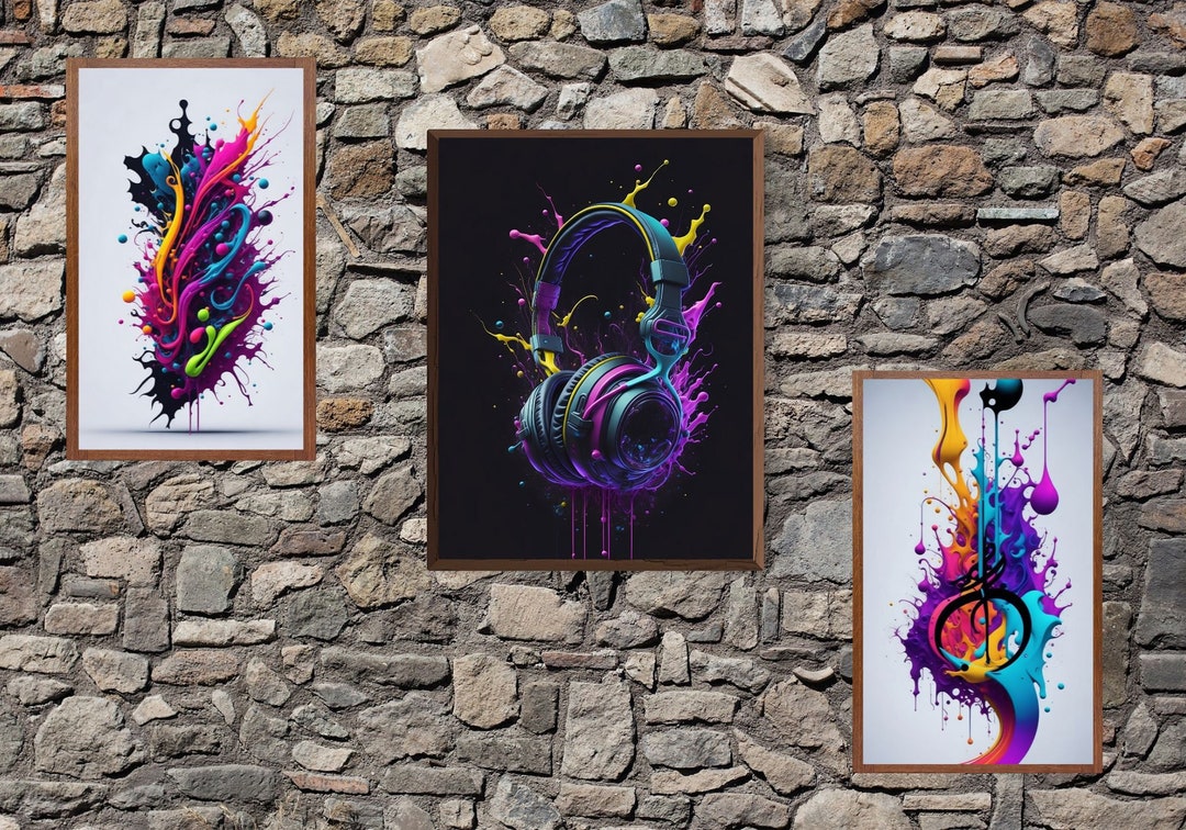 Abstract Art Headphones and Musical Note Explosion of - Etsy