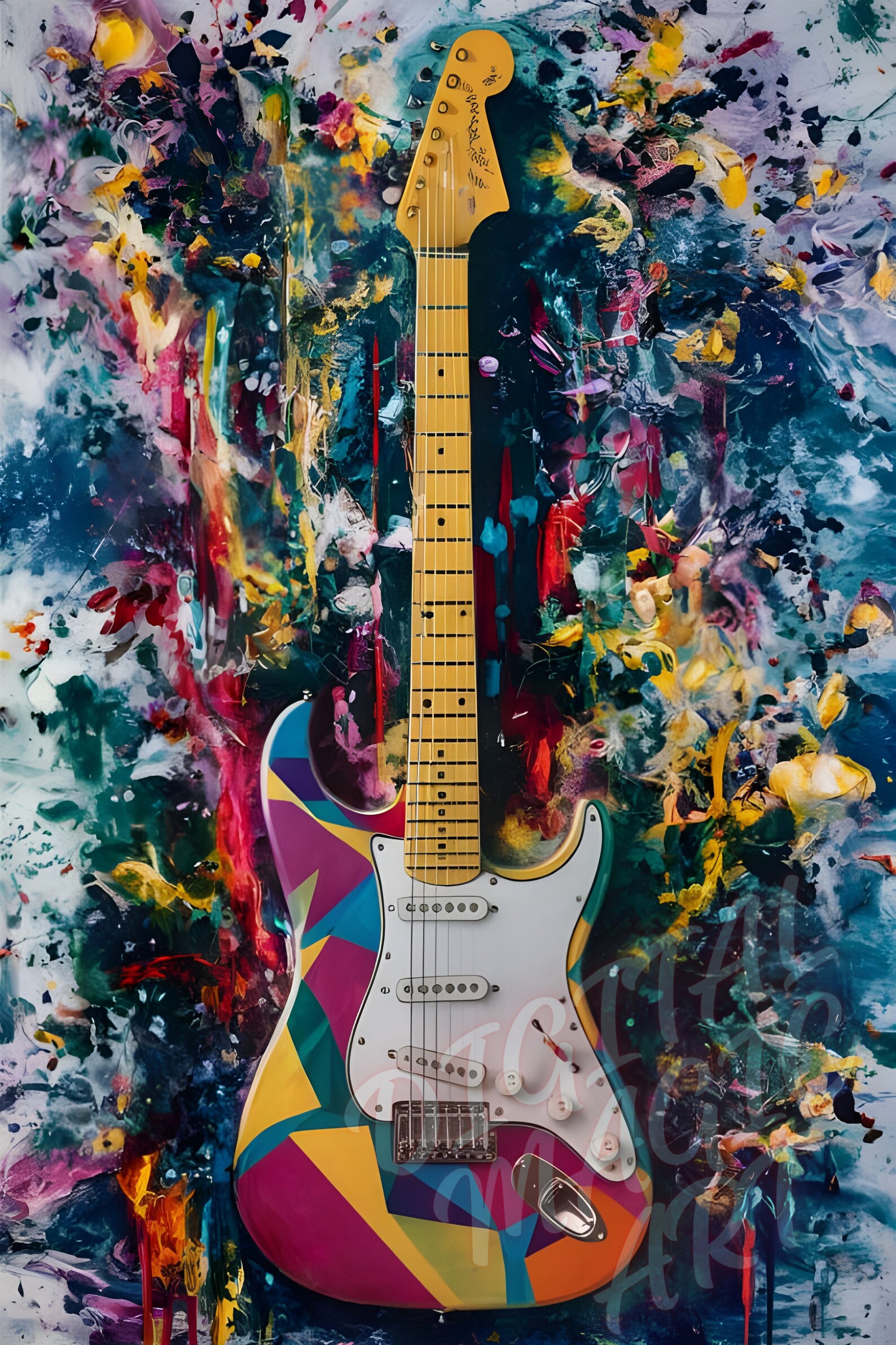 Abstract Art, Microphone and Guitar, Digital Clipart, Splashed Art ...