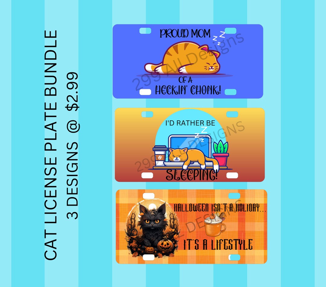 Cat Themed Sublimation License Plate Bundle - Etsy