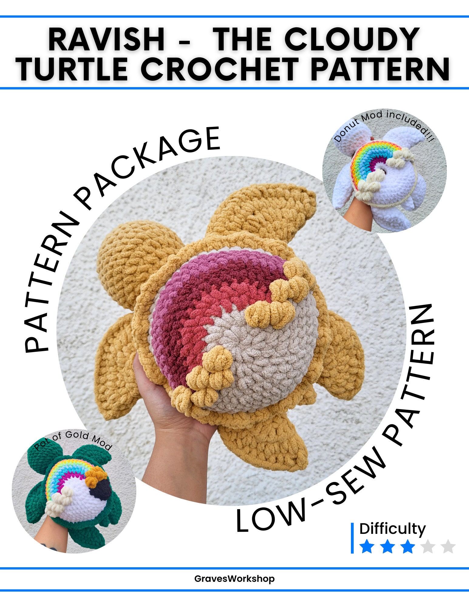 Ravish the Cloudy Turtle Crochet Pattern, Donut Mod, Pot of Gold Mod ...