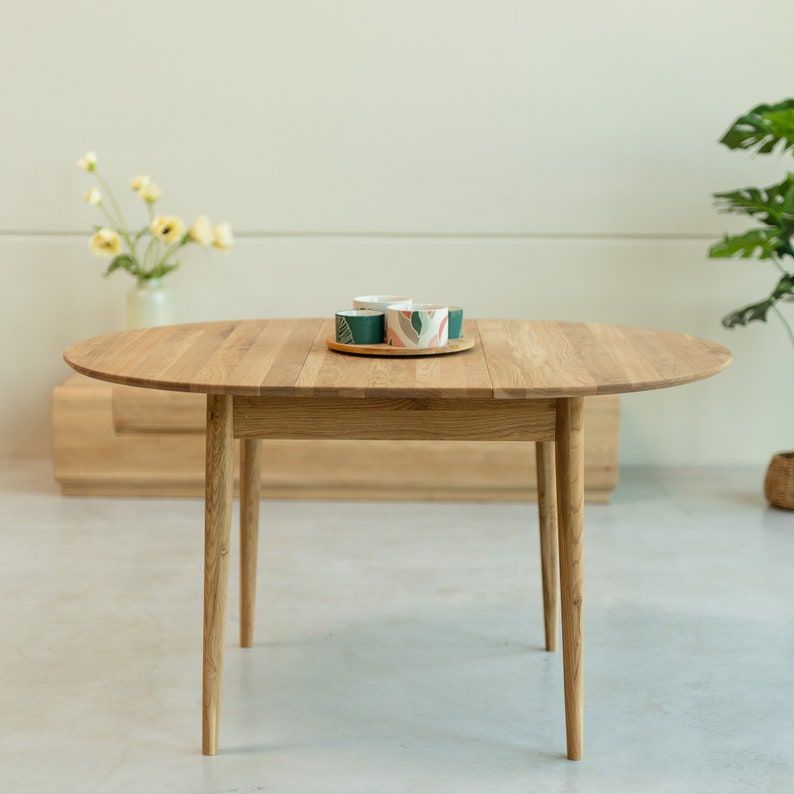 Solid Oak Round Extendable Dining Table - Scandinavian Style - Etsy