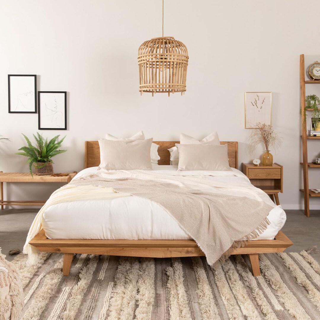 Solid Oak Wood Bed: Nordic Style, Malmo Design - Etsy