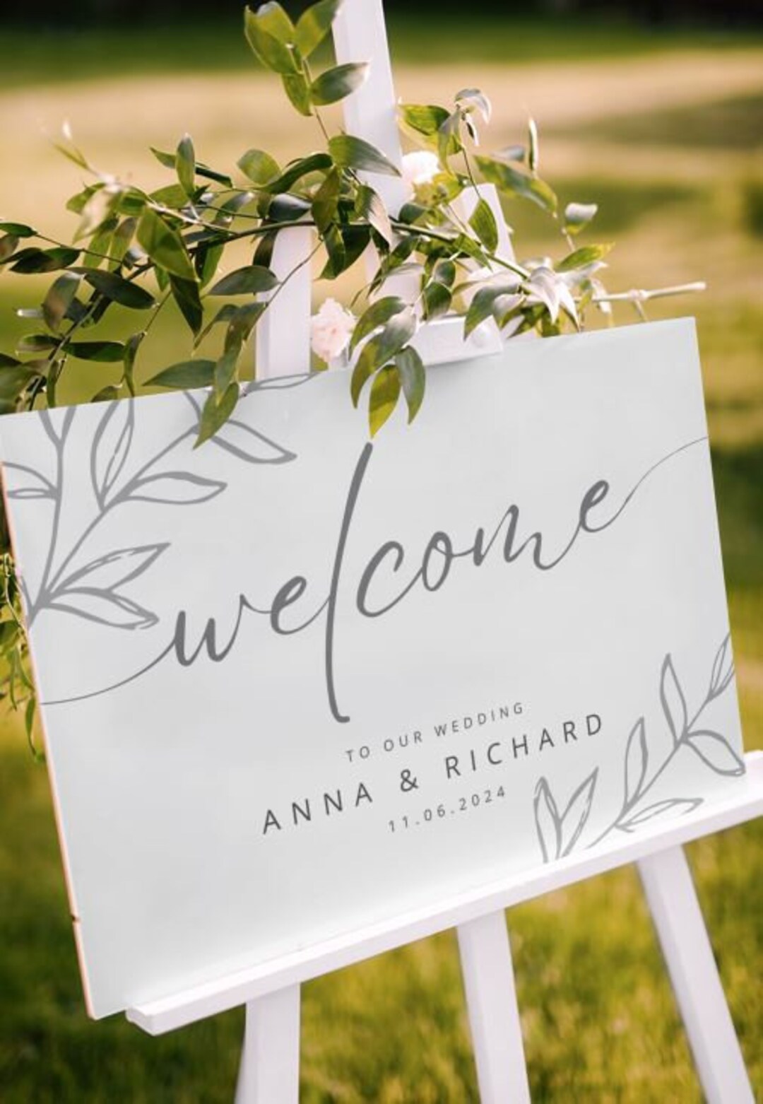 Grey Minimalist Wedding Welcome Sign, Large Wedding Sign, Script ...