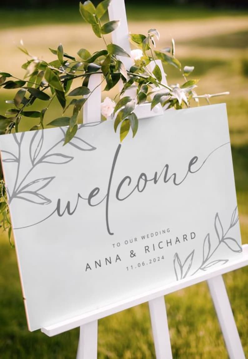 Grey Minimalist Wedding Welcome Sign, Large Wedding Sign, Script ...