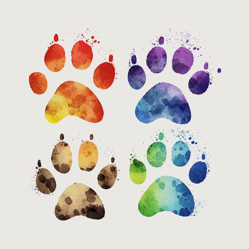 Dog Paw Watercolor Clipart, Digital Art, PNG Transparent,instant ...