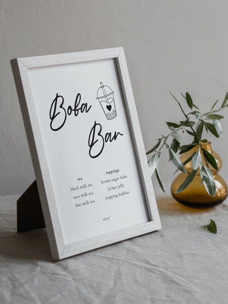 Minimal Bubble Tea Wedding Sign | Boba Tea Sign | Milk Tea and Toppings ...