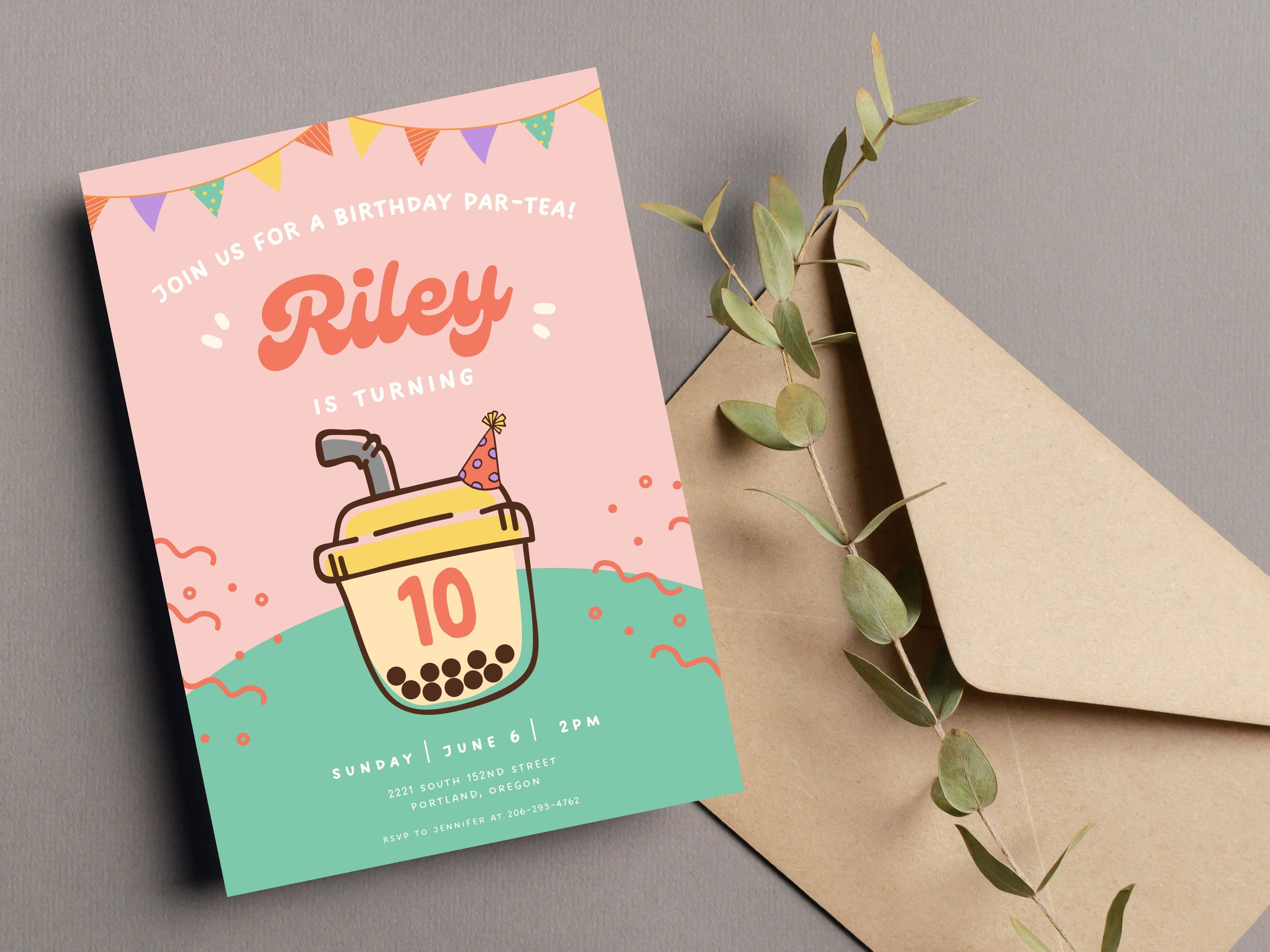 Boba Par-tea Birthday Party Invitation Two Color Scheme Options ...
