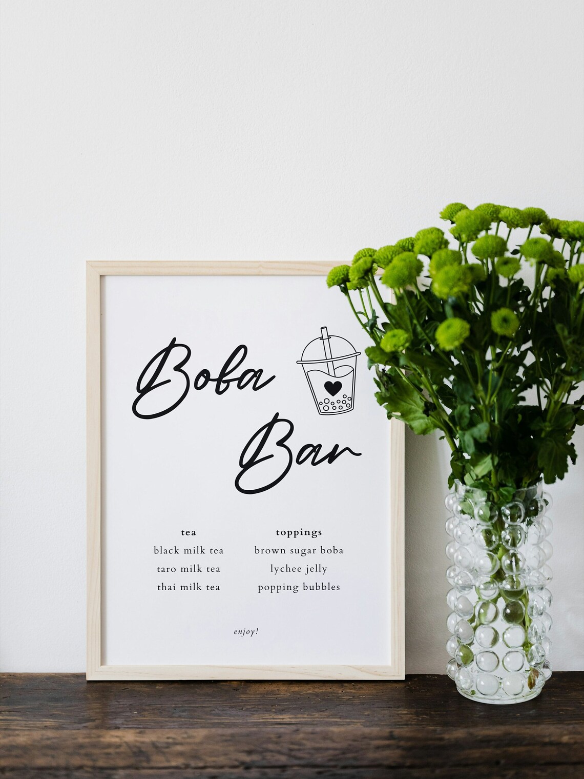 Minimal Bubble Tea Wedding Sign | Boba Tea Sign | Milk Tea and Toppings | Drink Table Sign ...