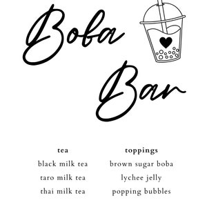 Minimal Bubble Tea Wedding Sign | Boba Tea Sign | Milk Tea and Toppings ...