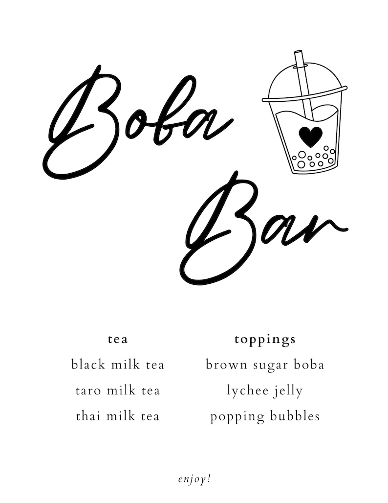 Minimal Bubble Tea Wedding Sign | Boba Tea Sign | Milk Tea and Toppings ...