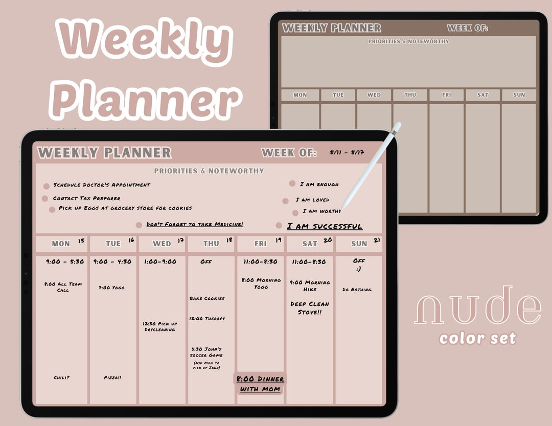Actually Minimalistic Weekly Planner, "nude" Color Set, Undated ...