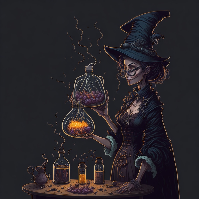 Vintage Witch Brewing a Funny-looking Potion With Exaggerated ...