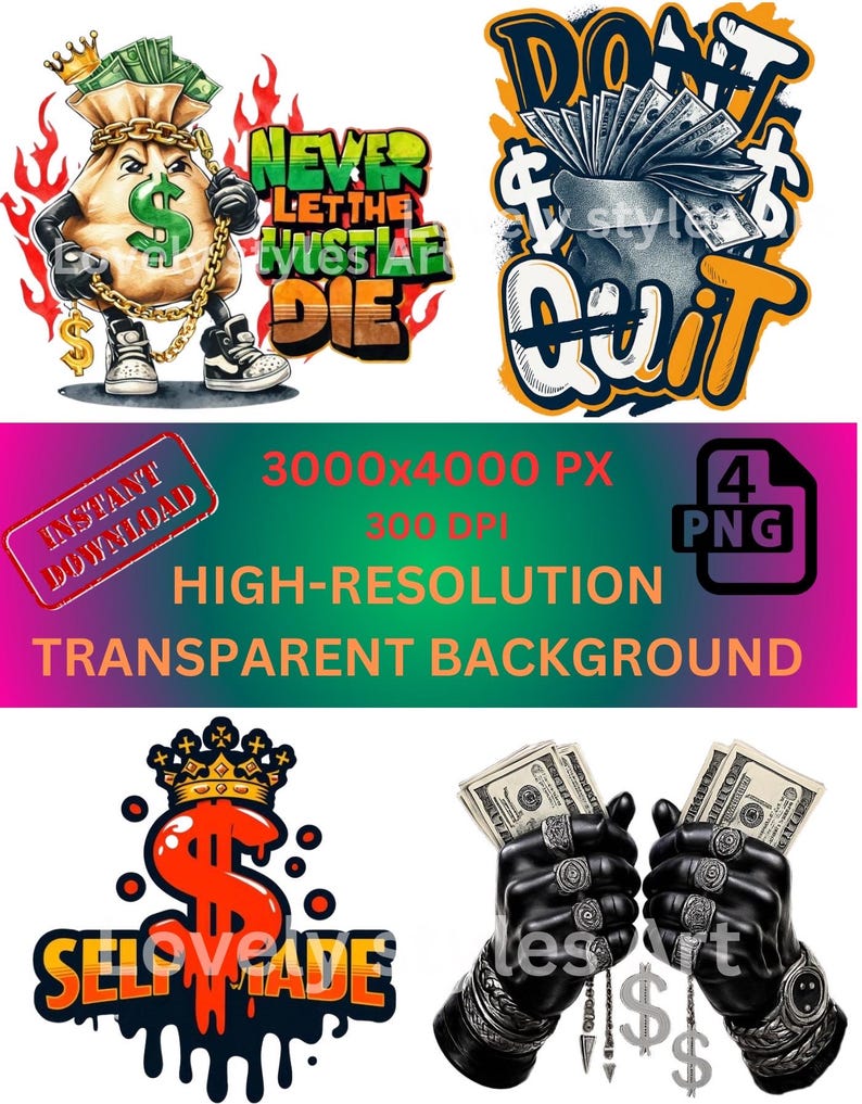 Hustle PNG Bundle: Urban Streetwear DTF & Sublimation Designs (digital ...
