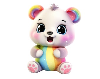 Teddy Bear Clipart, Cute Rainbow Teddy PNG Instant Download ...