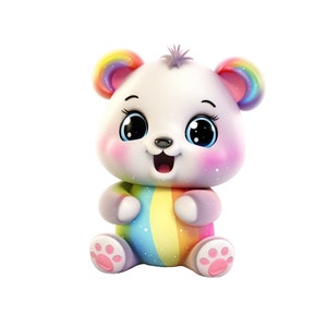 Baby Teddy Bear Clipart, Cute Rainbow Teddy PNG Instant Download ...