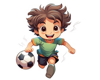 Cute Soccer Clipart, Boy Playing Soccer PNG, Cute Sporty Boys Printable ...